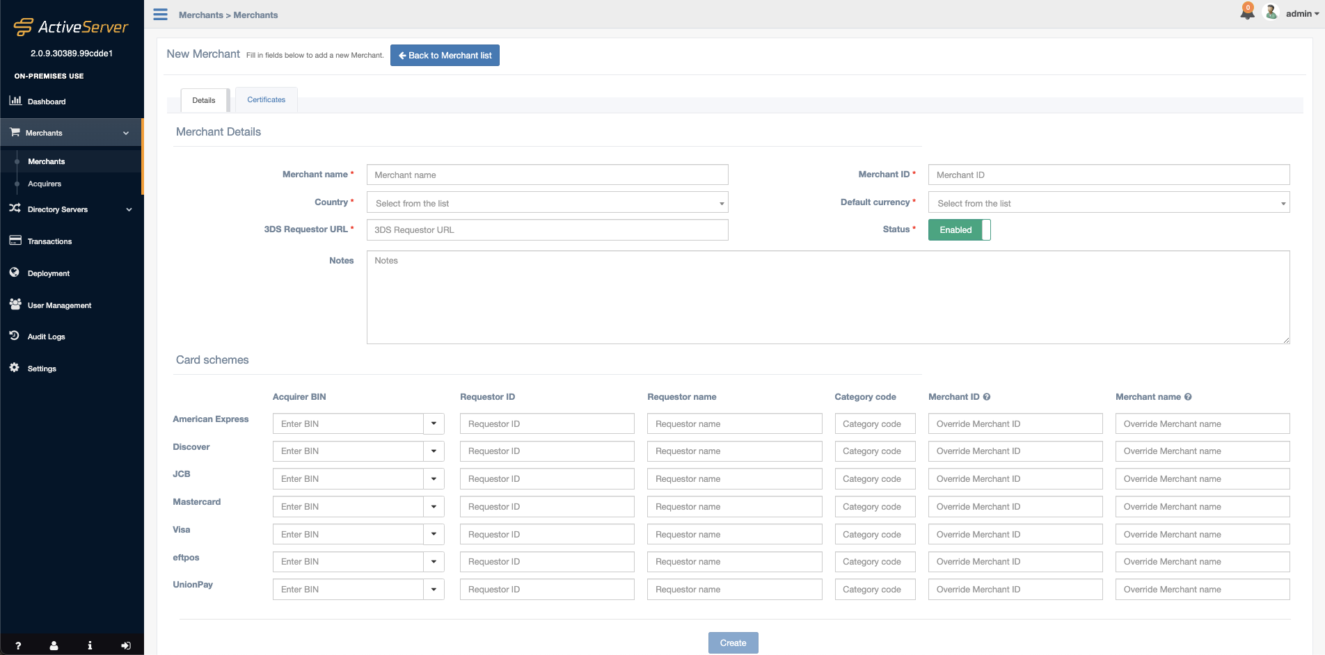 Manage merchants - ActiveServer Documentation